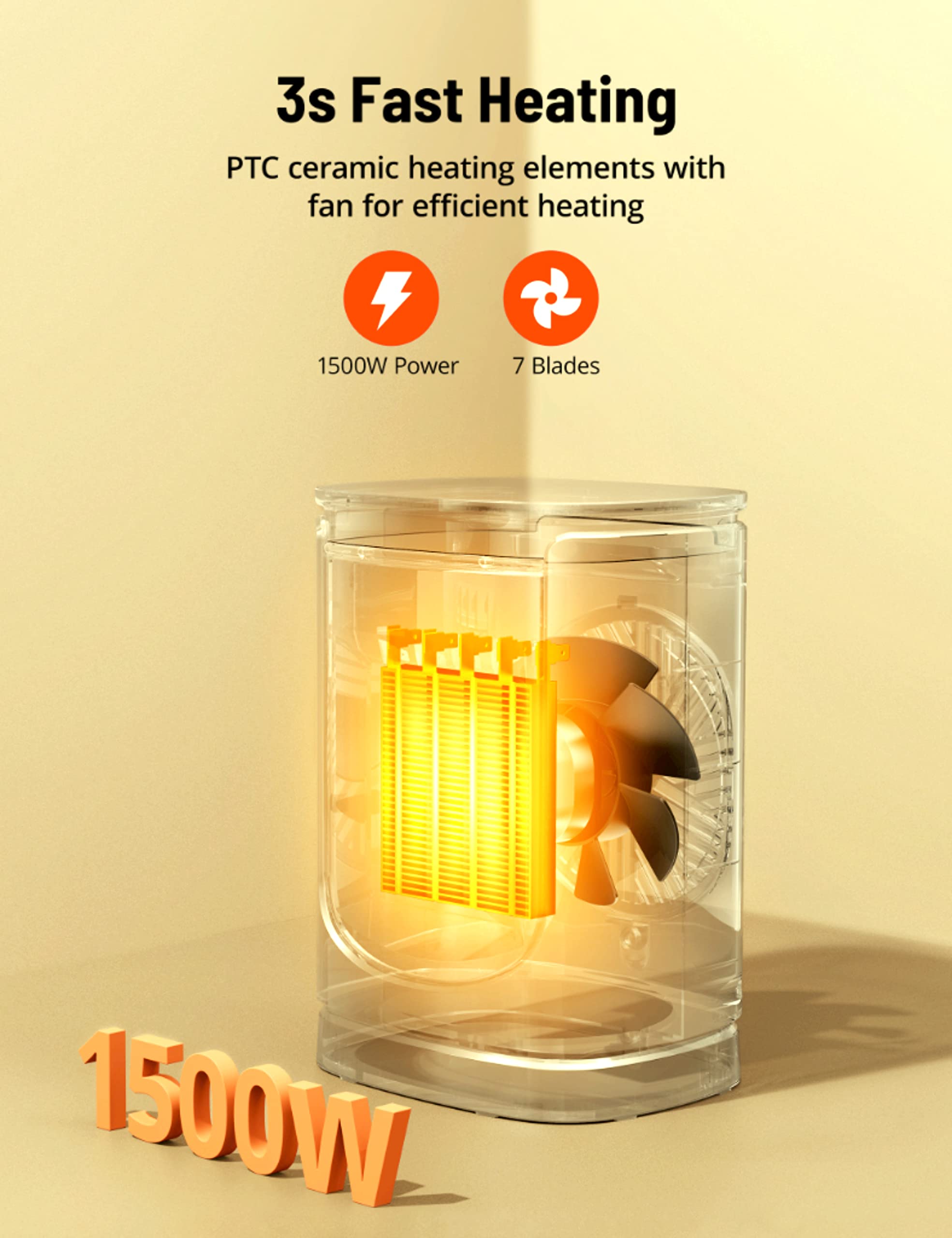 Space Heater for Indoor Use, Electric Ceramic Heater, 3 Modes, 12h Timer, Fast Heating Portable Heater, 70°Oscillating Heater with Tip-over & Overheating Protection for Living room, Office, Bedroom