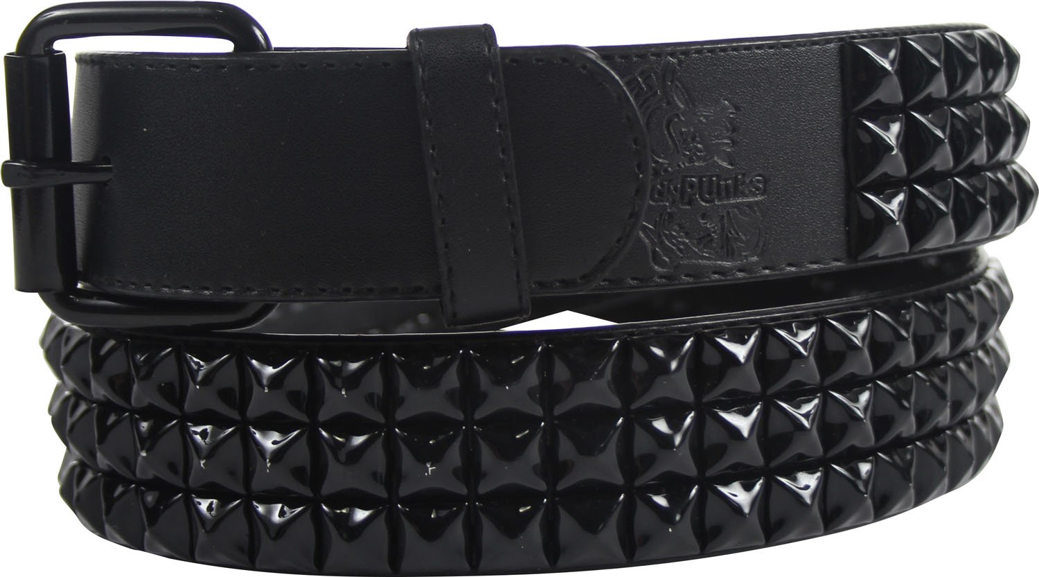 BodyPUNKS Black 3 Row Pyramid Studded Leather Belt W/Black Studs, Medium (Waist 29-33)