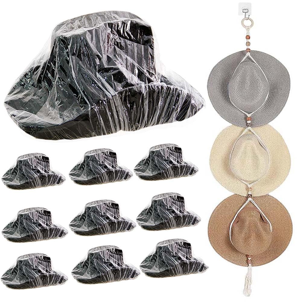 Lanxitown10Pcs Cowboy Hat Cover and One Cowboy Hat Rack Hat Protector Boho Bedroom Decor Hat Hangers For Wall Cowboy Hat Holder Hat Rack For Wall Hat Holder On Wall Cowboy Hat Case (A)