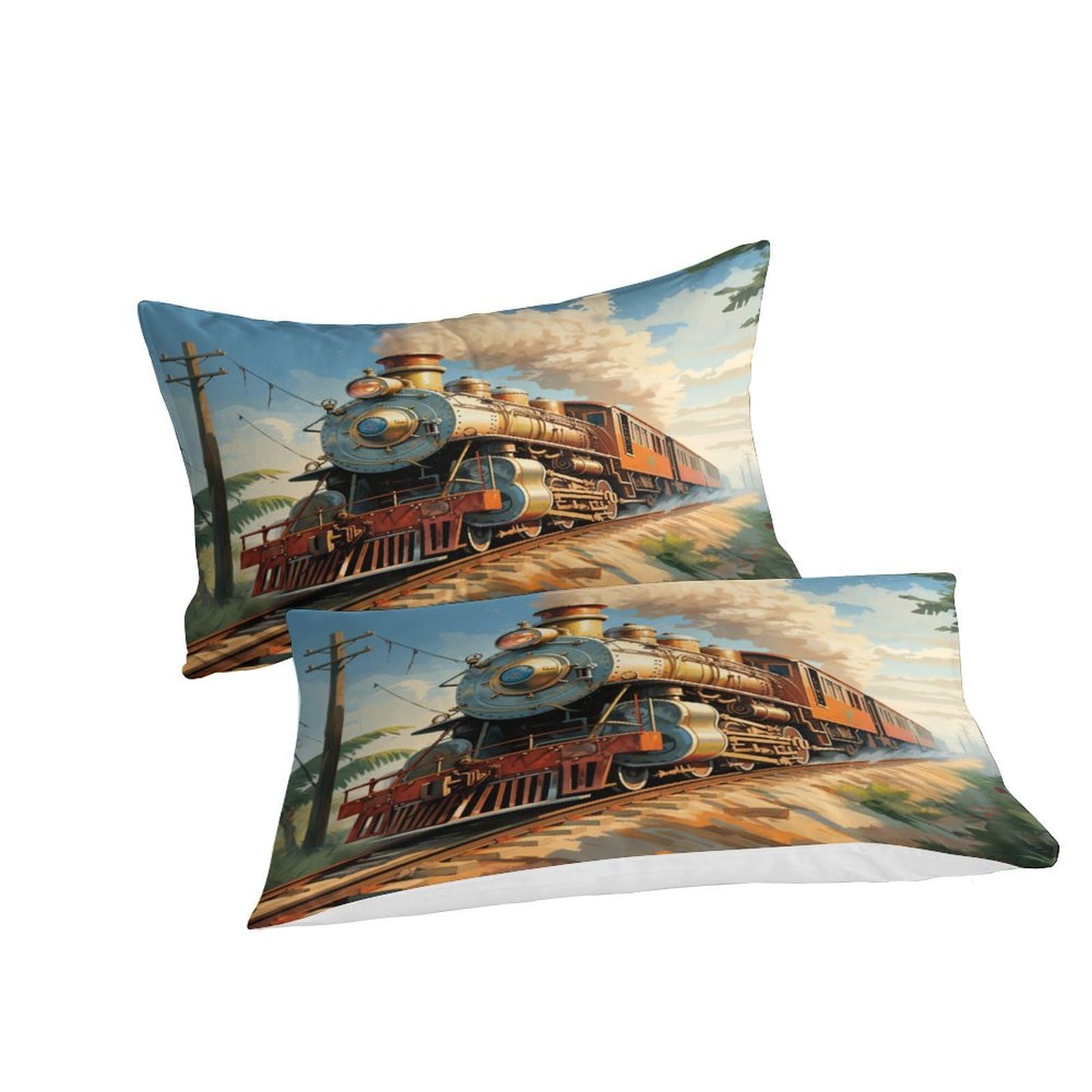 EVMILA Steam Train Comforter Covers for Boys Girls 3D Print Steampunk Duvet Cover Quilt Cover with Pillow Cases with Zipper Closure Bedding Set Soft Microfiber 3 Pieces Twin(173x218cm)