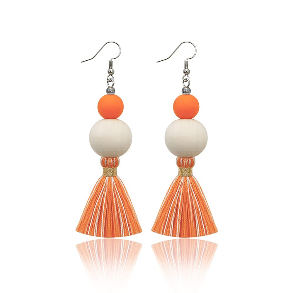 Boho Fringe Earrings Set Long Thread Tassel Earrings Fan Long Shape Tassel Drop Earring Set for Women Girls-Orange