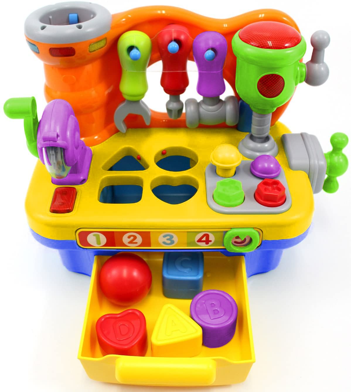 CifToys Musical Learning Workbench Toy for Kids Construction Work Bench Building Tools with Sound Effects & Lights Engineering Pretend Play Colorful