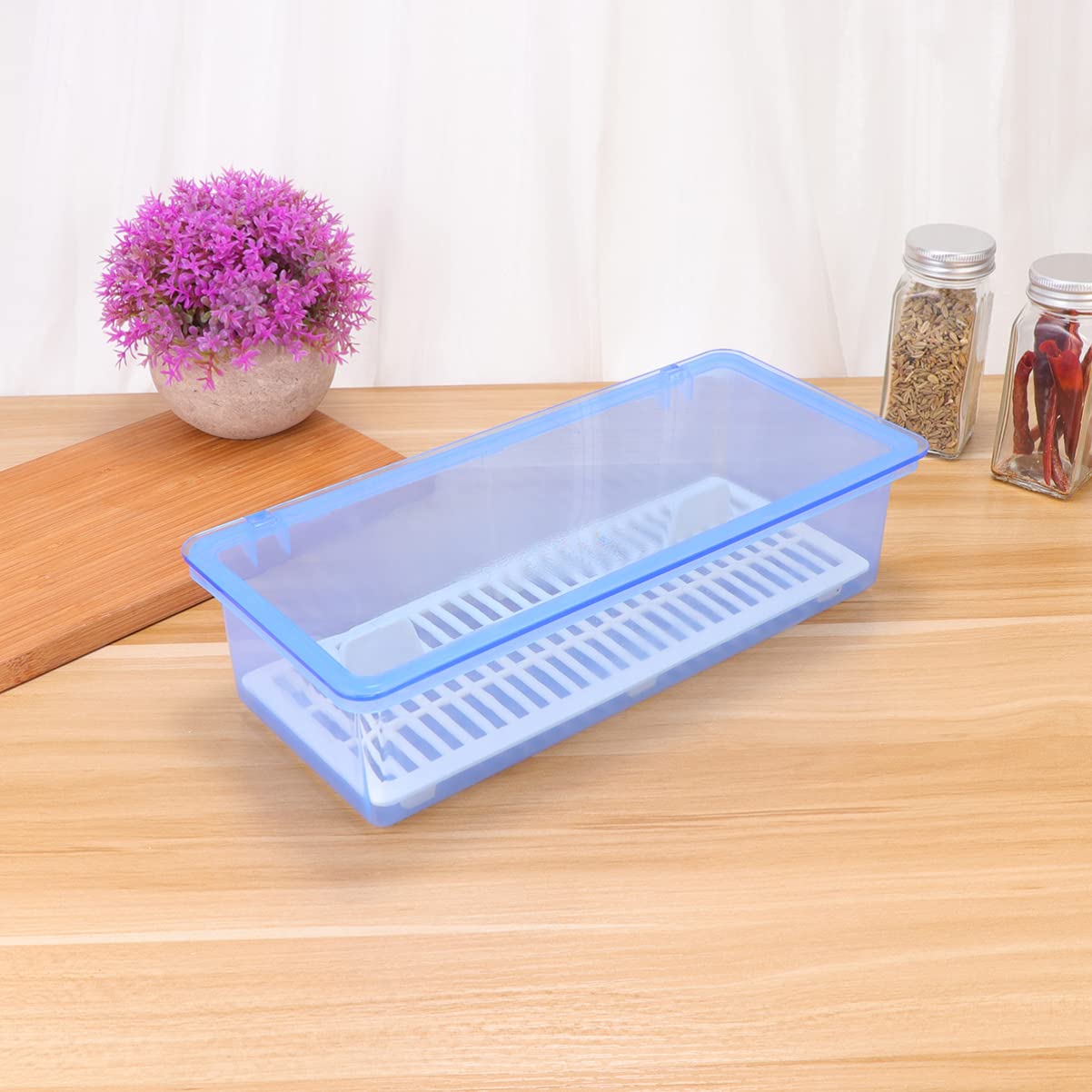 Cabilock Cutlery Flatware Plastic Tray Kitchen Organizers with Lid Kitchen Cutlery and Utensil Drawer Organizer- proof Fork Utensil Storage Container (Blue) Utensil Storage Container