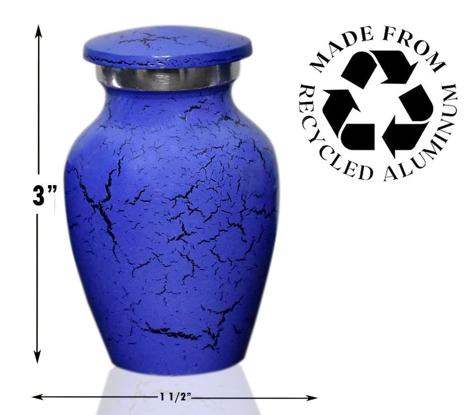 BOLD & DIVINE Small Cremation Urns for Human Ashes | Set of 6-3 Cubic Inches | Mini Keepsake Blue and Silver with Velvet Case
