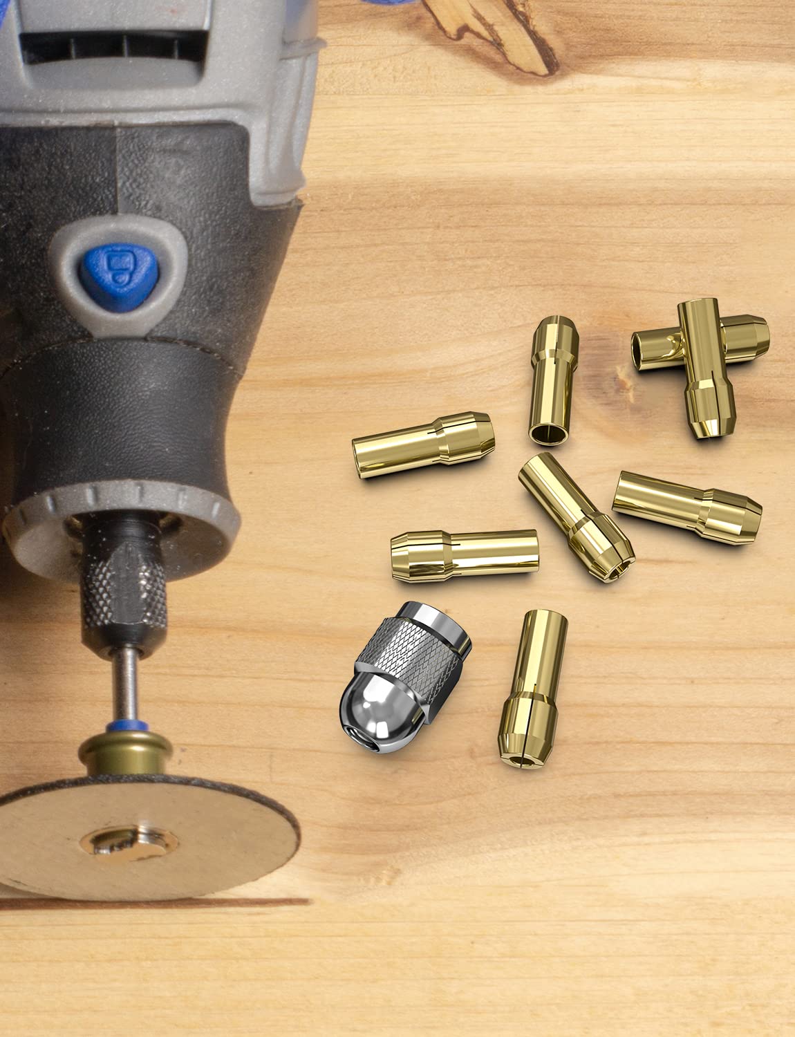 Collet Set for Dremel, 10Pcs Replacement 4485 Brass Quick Change Rotary Drill Nut Tool Set (1/8" x 2, 3/32" x 2, 1/16" x 2, 1/32" x 2)