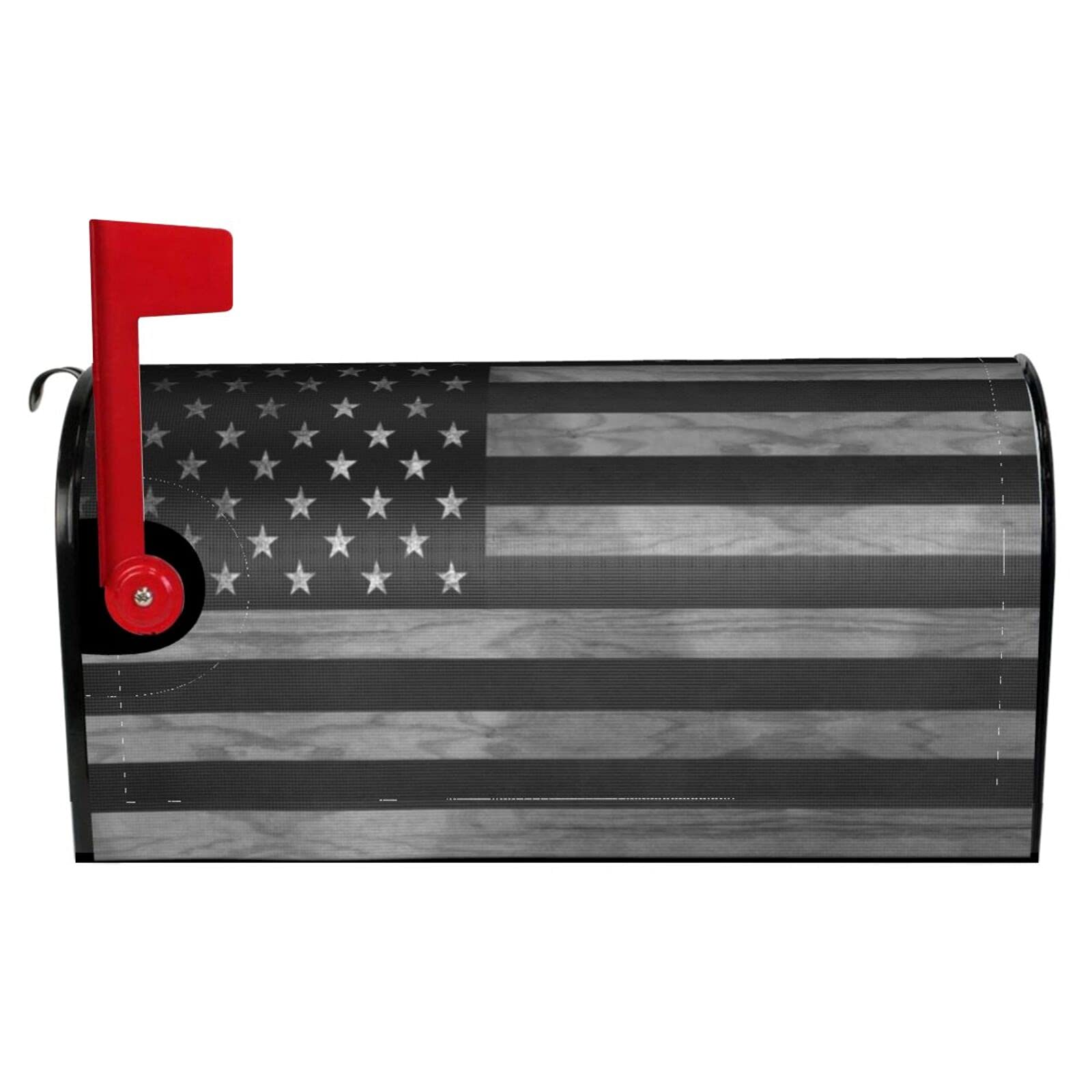 CEZEHAJI Patriotic American Flag Magnetic Mailbox Cover,Black White Wood Grain Star and Stripe Mailbox Wrap Home Decorative for Standard Mailbox Cover Size 25.5(L) x 21(W)