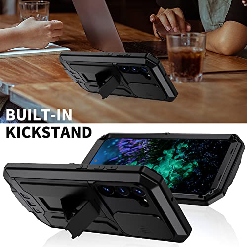 for Samsung Galaxy S23 Plus 5G/S23+ 5G Case,Shockproof Hard Case Aluminum Metal Gorilla Glass Military Heavy Duty Sturdy Protector Cover for Galaxy S23 Plus 5G,with Lens Protection Cover (Black)