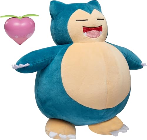 Pokemon Snooze Action Snorlax Plush, 10-Inch Plush Toy - Features Over 20 Authentic Snorlax Sounds, with 2 Modes of Play: Asleep & Awake, Plus Vibrating Belly - Eats Pecha Berry (Included)