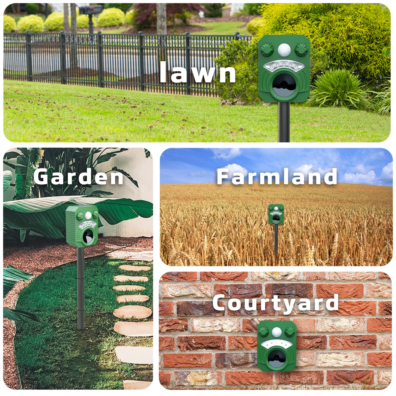 Bocianelli Animal Deterrent for Yard with Motion Sensor & Flashing Light, Repels Cat, Dog, Squirrel, Raccoon, Skunk, Rabbit, Rodent, Fox, Deer 0821