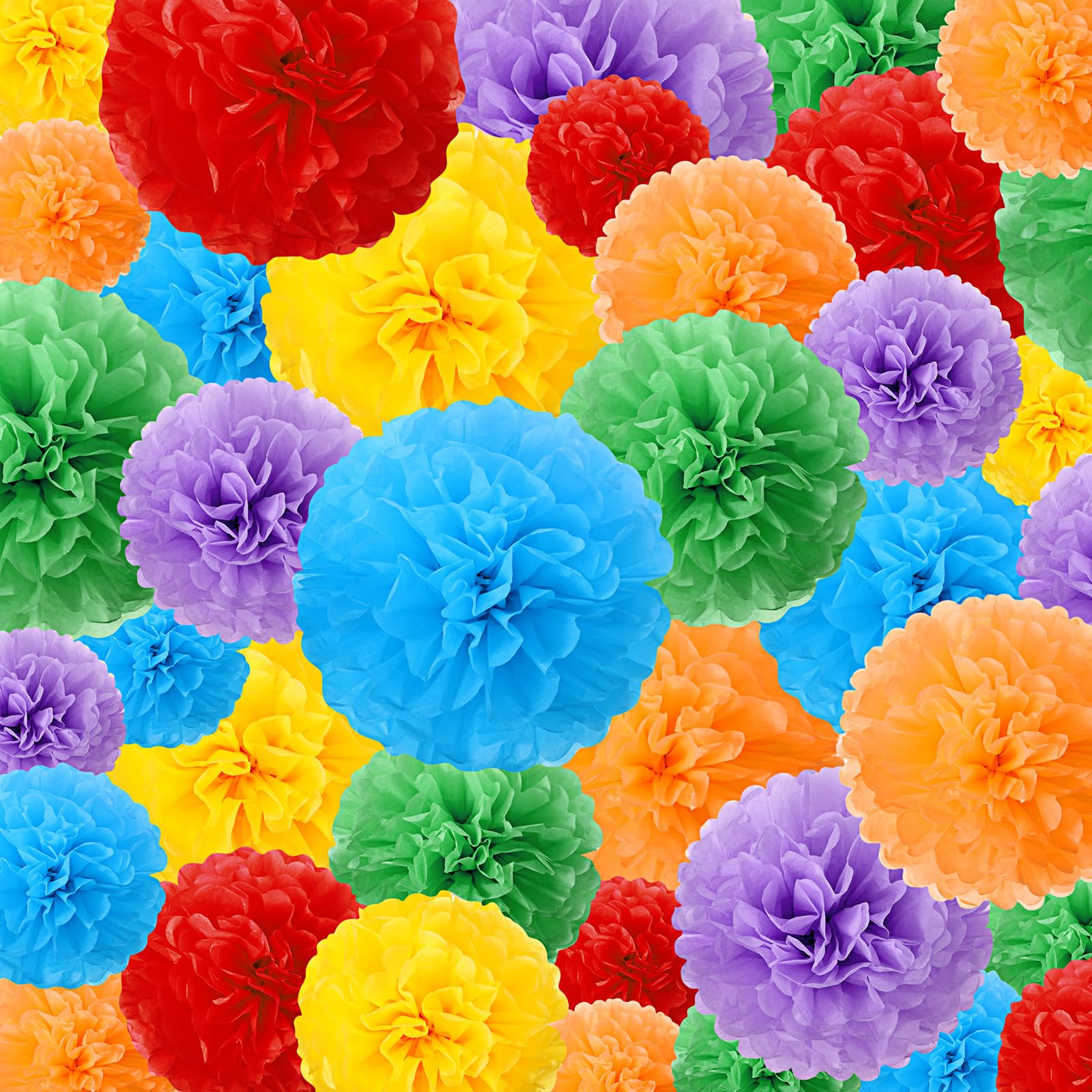Estune 48 Pcs Tissue Paper Pom Poms 14''/ 12''/ 10''/ 8''/ 6'' Tissue Paper Flowers Decorations for Wedding Birthday Bridal Shower Baby Shower Decor (Rainbow)