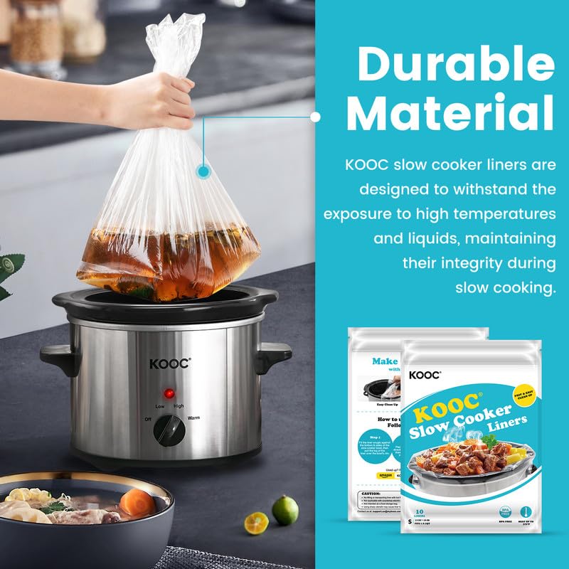 KOOC Slow Cooker Liners 10"x13" 10 count Small Size Disposable Pot Liners Cooking Bags Fit 1.5 qt to 2 qt Pot BPA Free Fresh Locking Seal Design