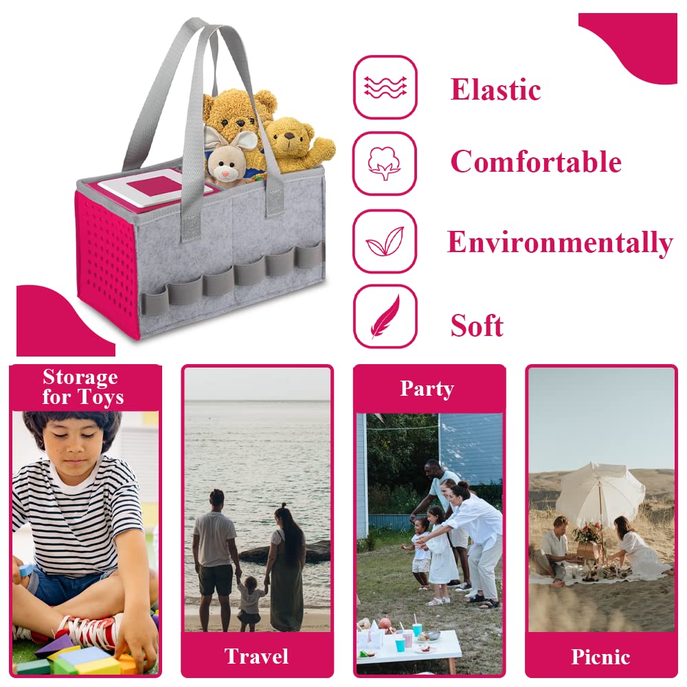 Carrying Case for Toniebox Tonies Starter Set & Audio Player Felt Cloth Portable Storage Bag Kids Travel Toy Organizer Tote Bags Handbag (Rose Red)