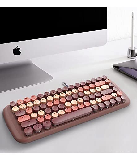 Mechanical Keyboard Wired 84 Keys Gaming Keyboard Mixed Color Retro Round Keycaps Keyboard for PC Gamer/Office/Home Computer (Color: Chocolate/Cherry Blossom Pink) (Color : Chocolate)