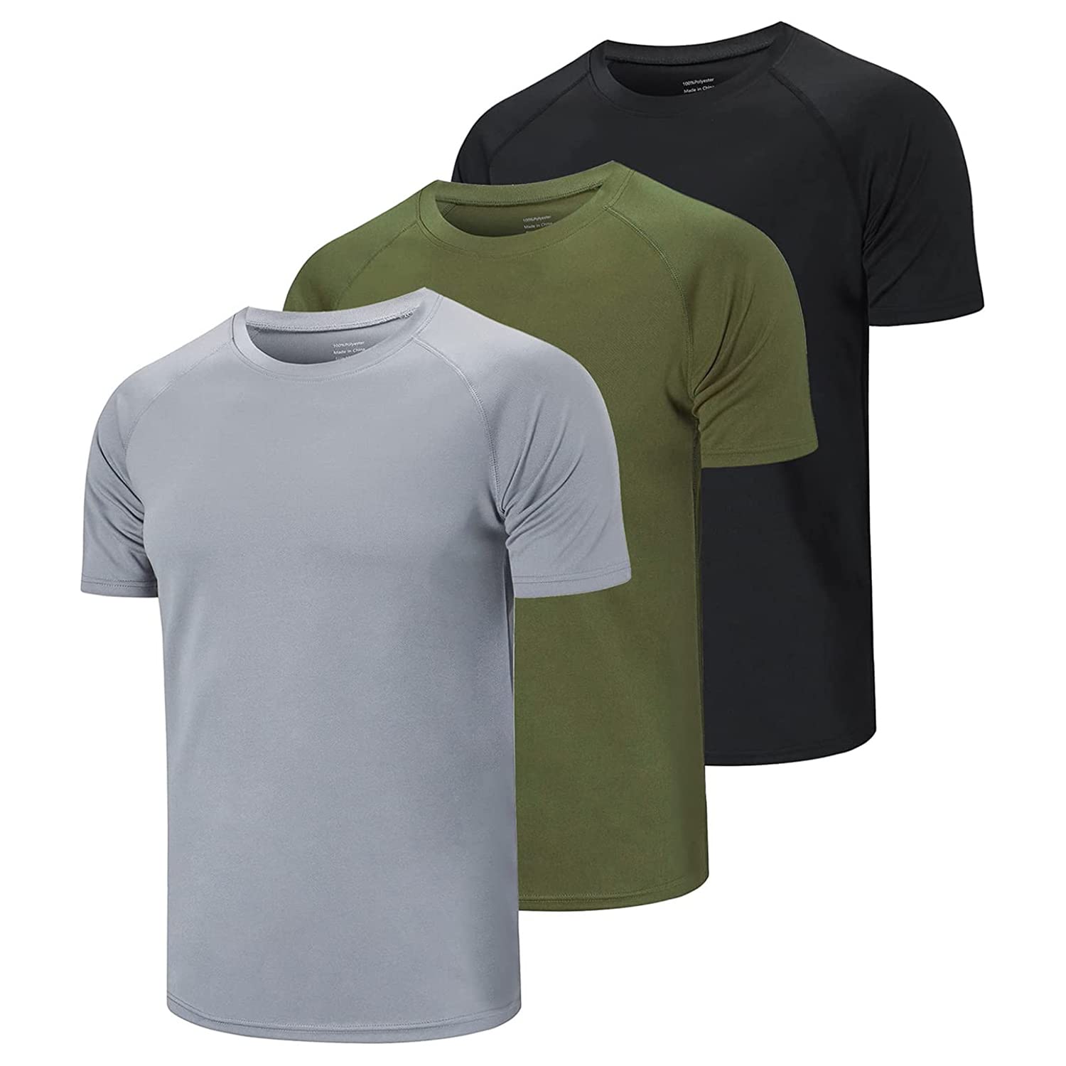 Cimic Workout Shirts for Men, 3 Pack Mens Crew Neck Casual Gym Shirts Short Sleeve Plain Athletic Moisture Wicking Dry Fit Active T-Shirts-White (Medium, 590-Black Grey White)