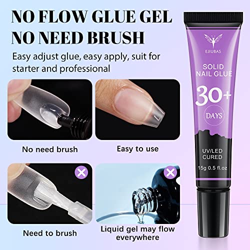 Ejiubas Gel Nail Kit, Nail Tips and Gel Kit with 15ML Solid Gel, 300PCS Extra Short Square Fake Nails with Portable Nail Lamp, DIY Nail Art Tools Gel Nail Extension Kit Acrylic Nail Kit