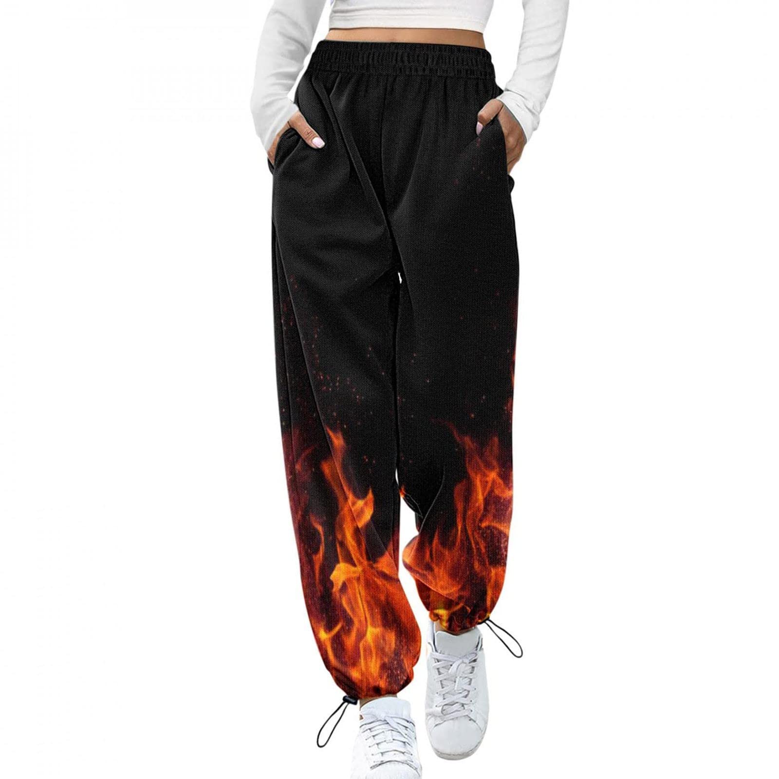 Cinch Bottom Sweatpants for Women High Waisted Fleece Lined Athletic Joggers Plus Size Soft Sweat Pant with Pocket A-red