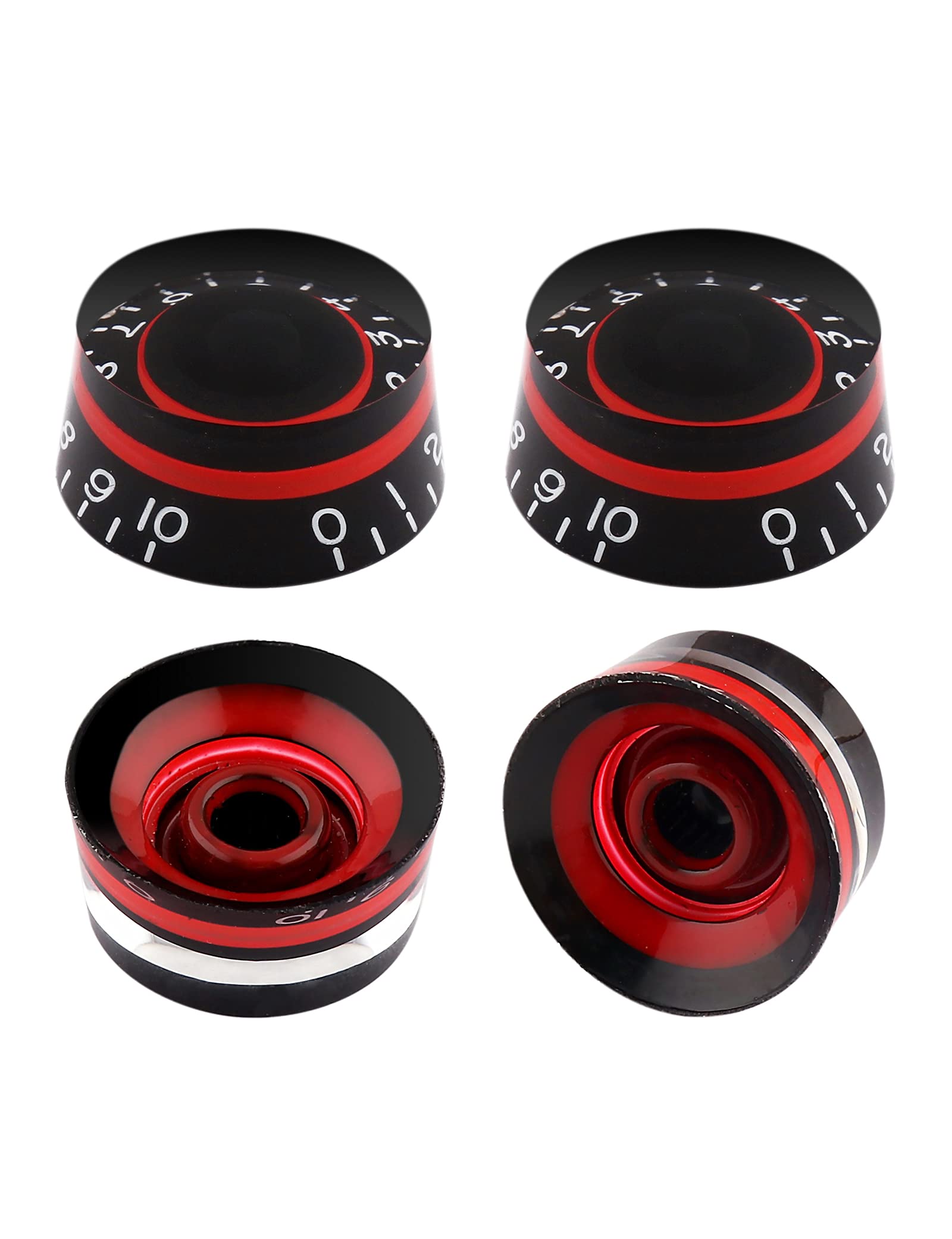 Bogart Guitar Knobs 6mm Shaft Volume Tone Control Knobs Top Hat Knobs for Les Paul LP SG Style Electric Guitar Set of 4pcs.,Black & Red