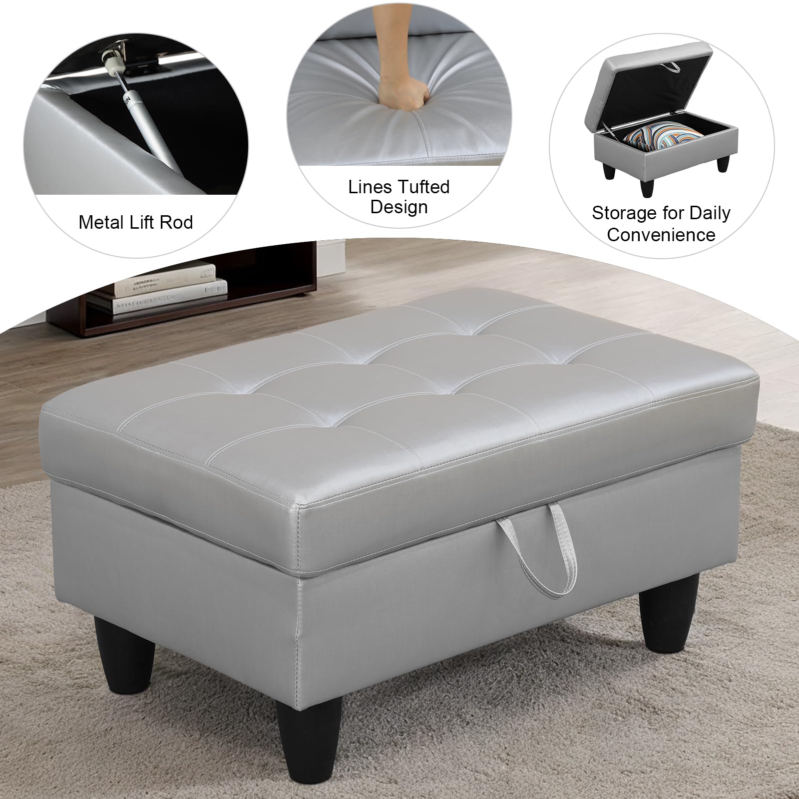 Etelifrank Modern Sectional Couch Set,Faux Leather Sofa with Chaise 3 Seating Sofa and Storage Ottoman,L Shape Sectional Sofa for Living Room Furniture Sets,(Facing Right Chaise)