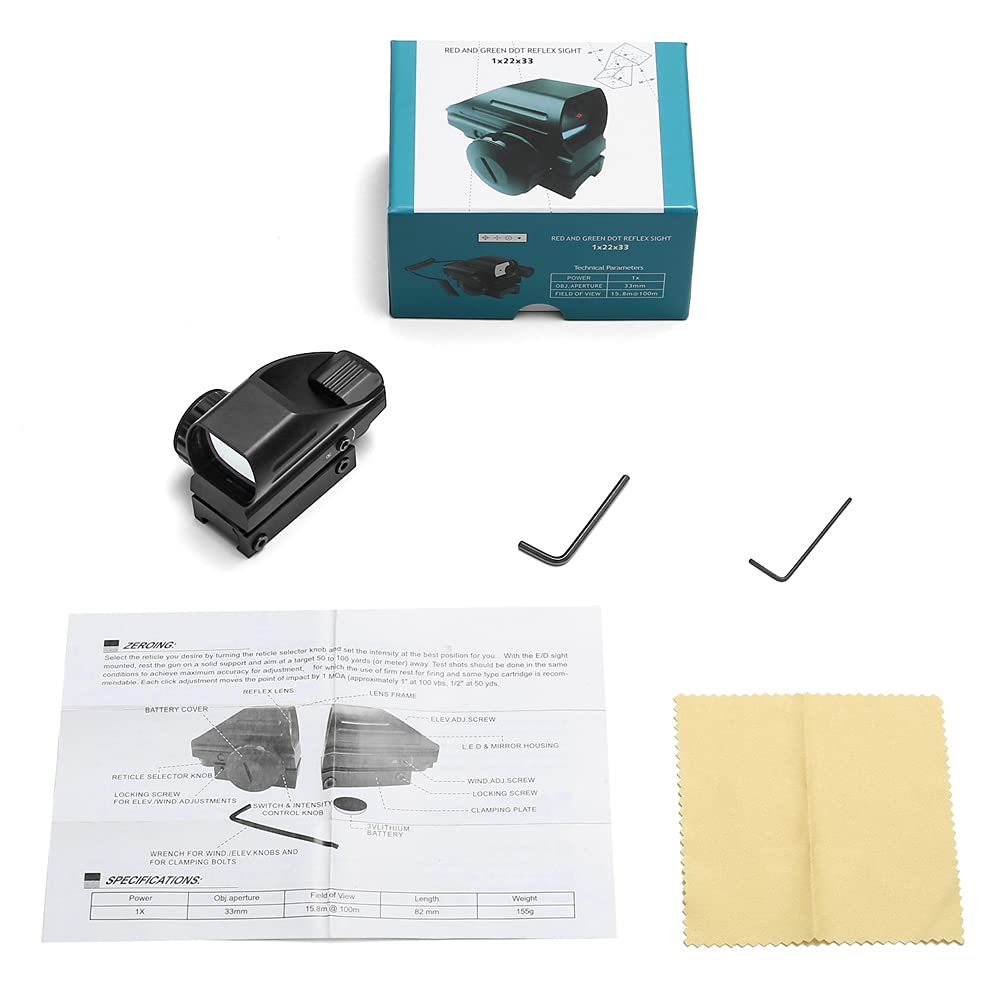 BESTSIGHT Red Dot Sight Reflex Green Dot Sight with 4 Styles Reticle,5 Level Red/Green Illumination