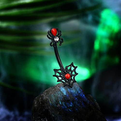 COCHARM Black Spider Web Belly Button Rings 14g Red Halloween Belly Navel Rings for Women Detailed Belly Button Piercing Cute Stomach Navel Rings