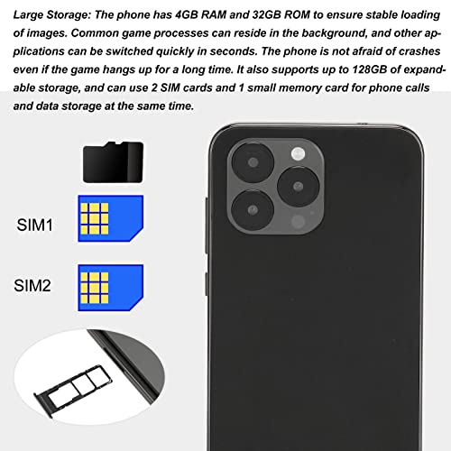 IP14 Pro Smartphone, 6.1in 4GB RAM 32GB ROM Unlocked Smartphone Ultrathin Face Recognition Dual Card Dual Standby Cellphone, Great Gifts for Parents (Black)