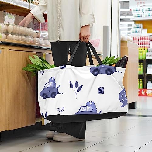 Dinosaur Full Print Large Capacity Laundry Organizer Tote Bag - Reusable and Foldable Oxford Cloth Shopping Bags