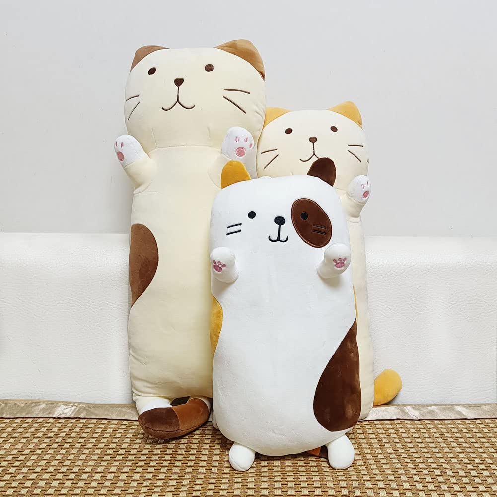 Cartoon Calico Cat Plush Pillow, Kitten Stuffed Animal Body Throw Pillow, Kitty Hugging Sleeping Pillow Toy