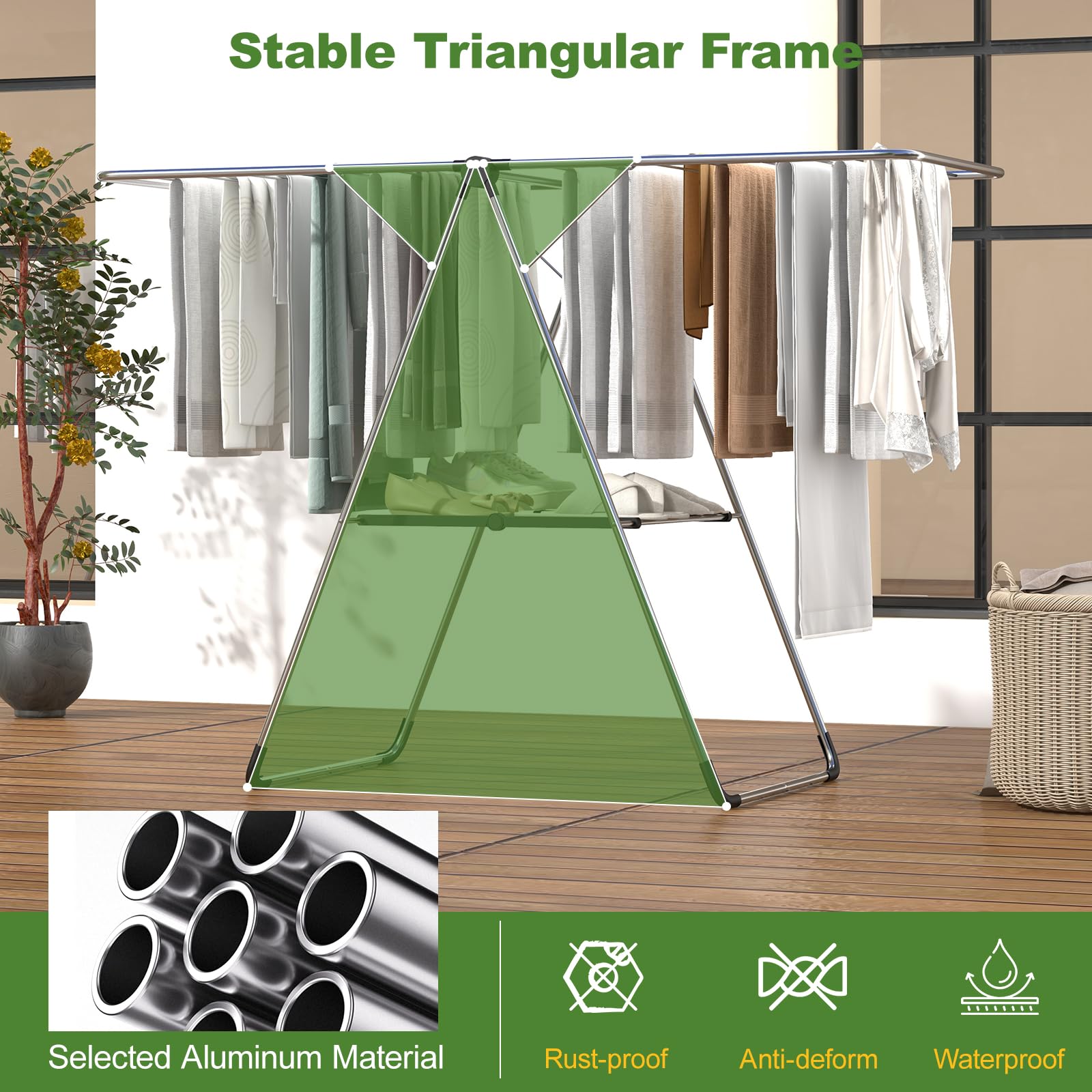 Giantex Clothes Drying Rack, 2-Layer Aluminum Foldable Laundry Drying Rack with 2-Level Adjustable Height, Anti-slip Foot Pad, Space Saving Freestanding Collapsible Laundry Drying Rack