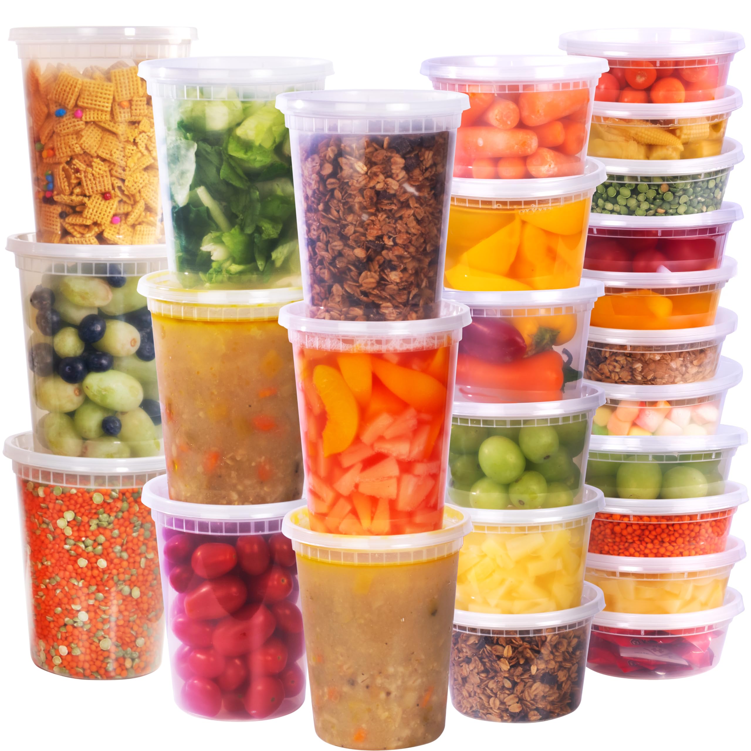 Deli Containers with Lids 8 oz. [24 Sets] Plastic Deli Cups, To Go Food Containers