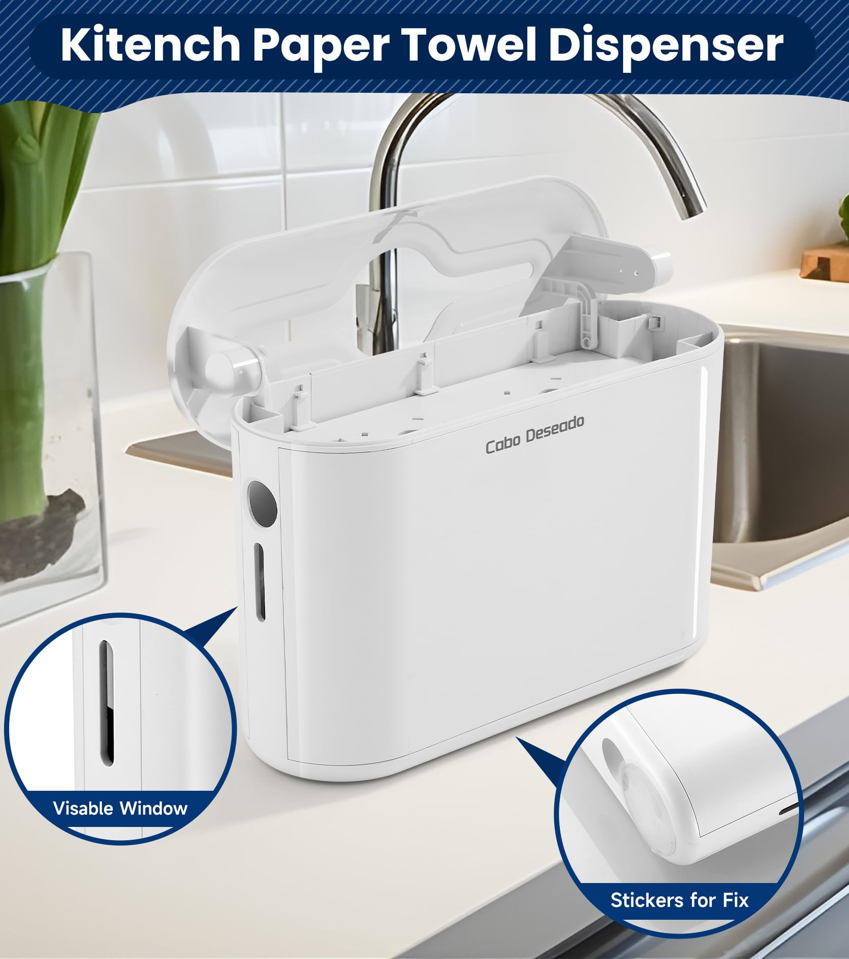 Cabo Deseado Countertop Paper Towel Dispenser Multifold Trifold C fold- Bathroom Commercial Hand Paper Towel Dispenser Holder for Kitchen Bathroom Toilet Hotel, 200 Sheets Refill Reminder