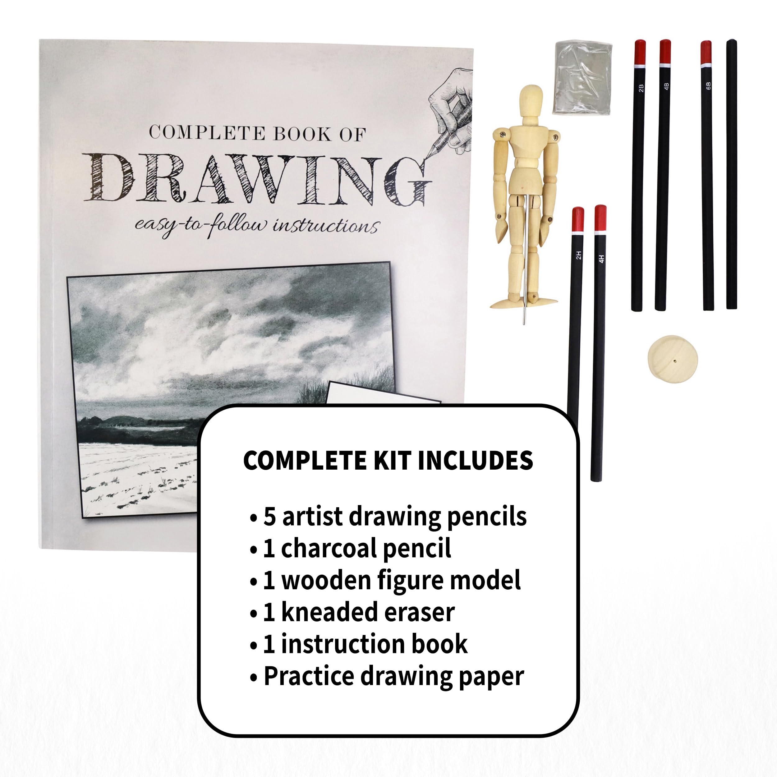 SpiceBox Complete Drawing Set, How to Draw Book with Sketching Supplies and Wooden Drawing Figure, Arts and Crafts Hobby Kits for Adults