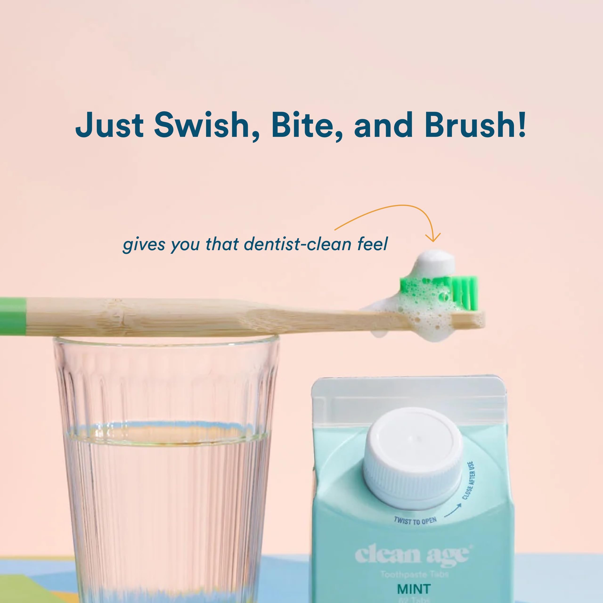 Clean Age 62 Count Mint Toothpaste Tabs (2 Count) & Bamboo Toothbrush (2 Count)