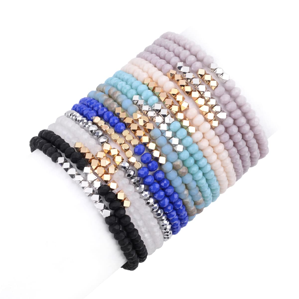 CASDAN 17Pcs Stackable Boho Beaded Bracelets for Women MultiLayer Versatile Statement Glass Bracelets Stretch Colorful Sparkly Crystal Beads Bracelet Delicate Gift