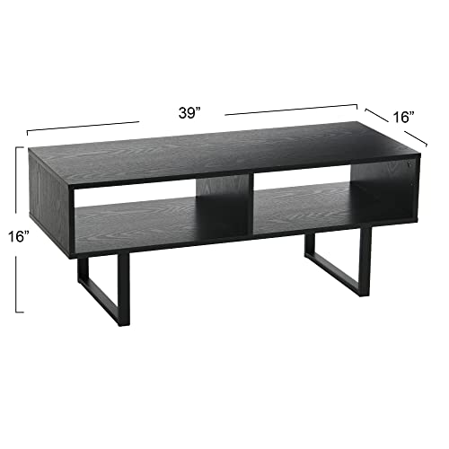 Household Essentials Jamestown TV Stand Coffee Table with Rectangular Storage Compartments Black Oak Wood Grain and Black Metal