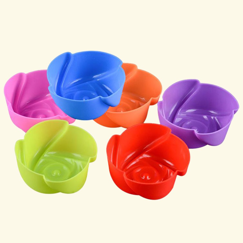 DOITOOL Silicone Baking Cups Liners Muffin Cup Cupcake Liners 12pcs Silicone Rose Flower Shape Cake Decorating Mold Pudding Jelly Chocolate Mold Muffin Cup Handmade Cupcake Baking Tool (Random Color)
