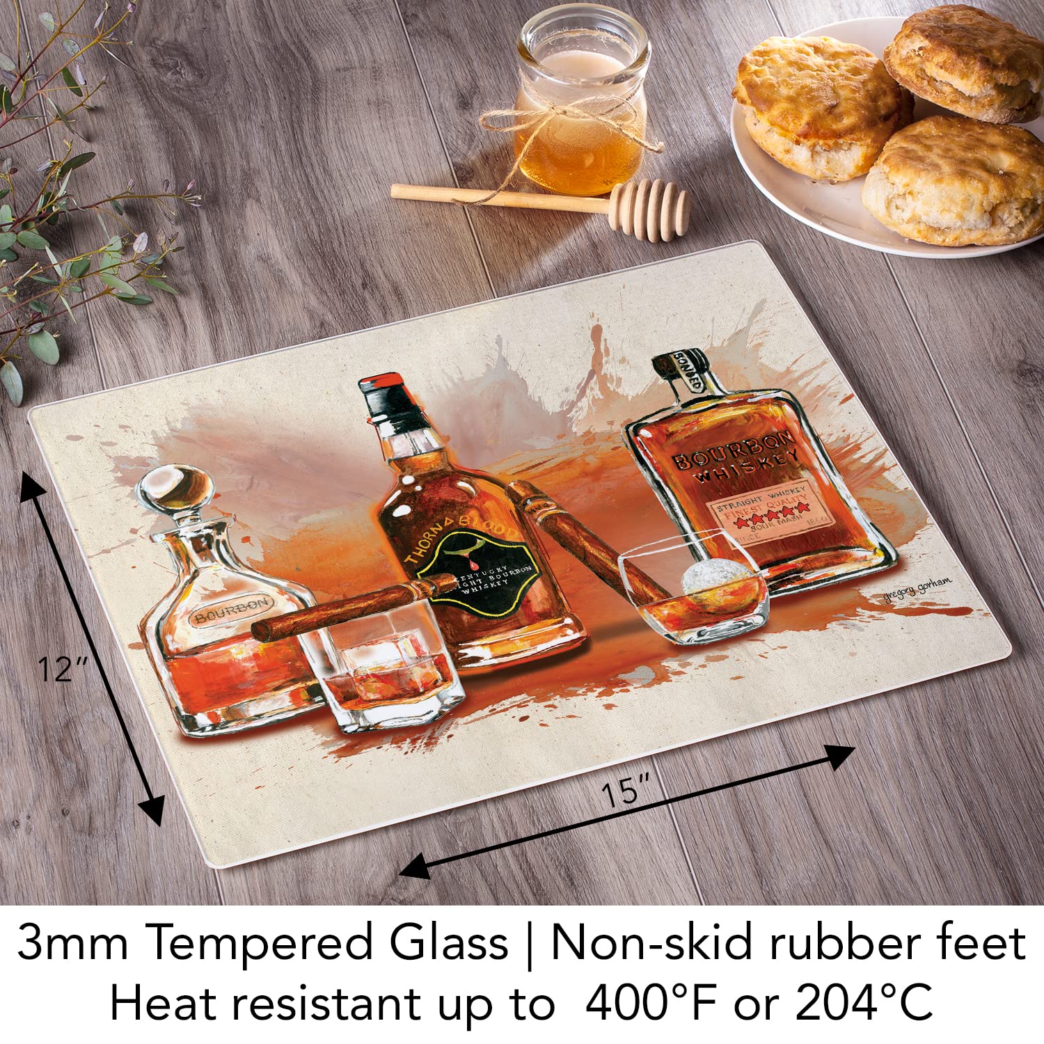 CounterArt Bourbon Splash 3mm Heat Tolerant Tempered Glass Cutting Board 15β x 12β Manufactured in the USA Dishwasher Safe