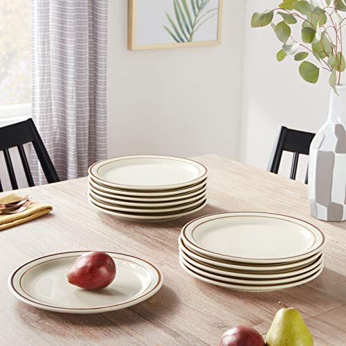 CAC China AZ-16 Arizona 10-1/2-Inch Brown Rim Brown Speckled American White Stoneware Round Plate, Box of 12