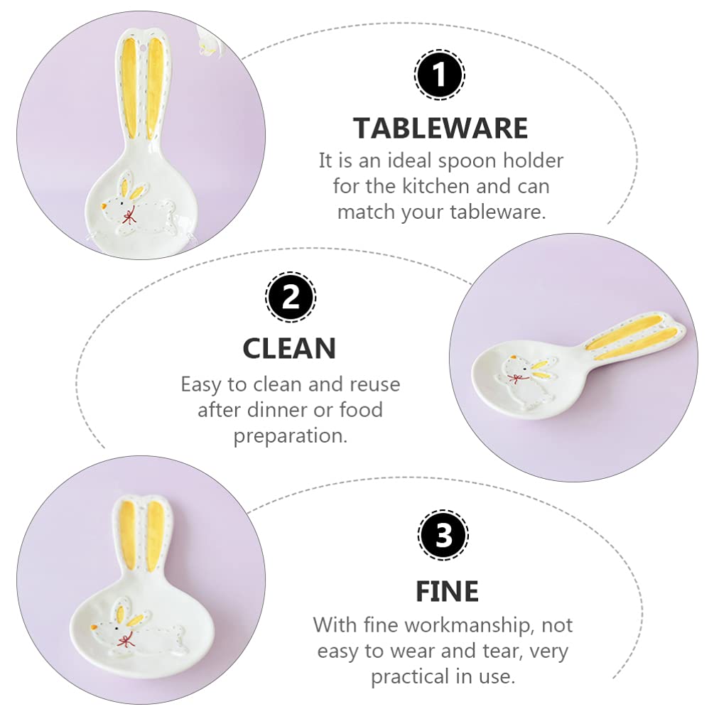 DOITOOL Spoon Storage Rack Rabbit Spoon Rests Spoon Rests Bunny Ear Kitchen Utensil Holder Ceramic Spoon Rack Multifunction Dessert Plate Food Serving Dish Sauce Dipping Plate Seasoning Dish