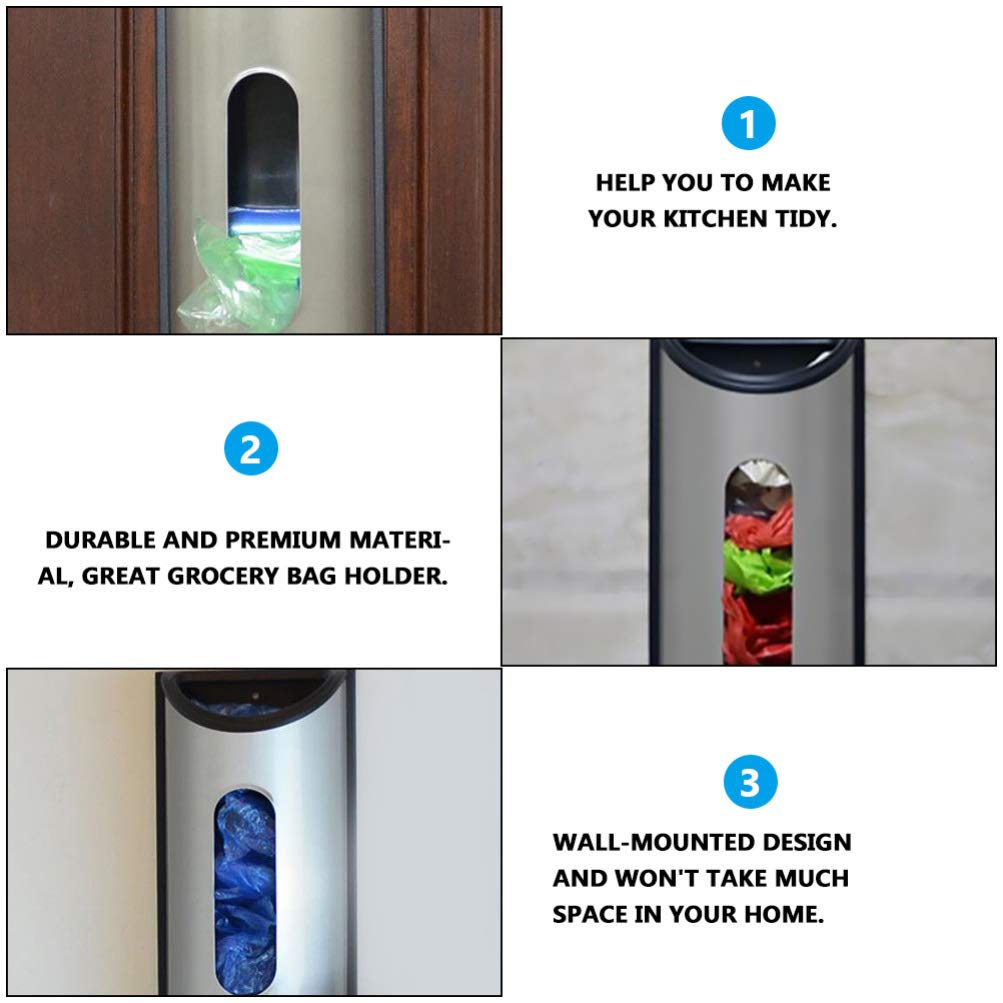DOITOOL Stainless Steel Grocery Bag Dispenser Wall Mount Plastic Bag Holder Organizer Garbage Bag Container for Home Kitchen