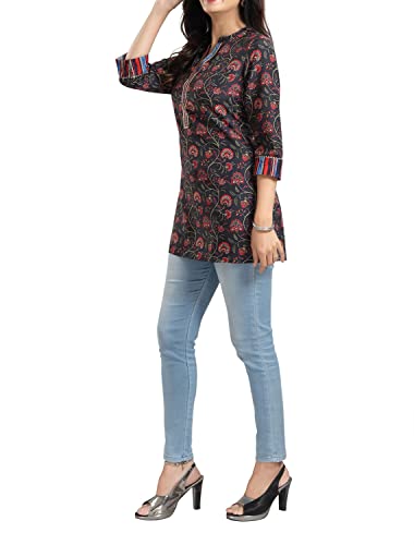 IshDeena Stay stylish with the Indian Kurtis for Women in M to Plus size (Black - i22s1 /Medium)