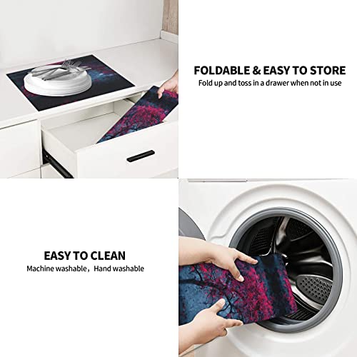 Scenery Tree Printed Drying Mat For Kitchen Ultra Absorbent Microfiber Dishes Drainer Mats Non-Slip Silicone Quick Dry Pad - 18 X 16inch