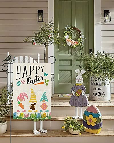 Easter Garden Flag, Double Sided Vertical Burlap Mini Flag for Garden Yard House, Happy Easter Outdoor Bunny Egg Gnome Small Flag, Farmhouse Outside Holiday Decorative Decoration, 12x18 Inch