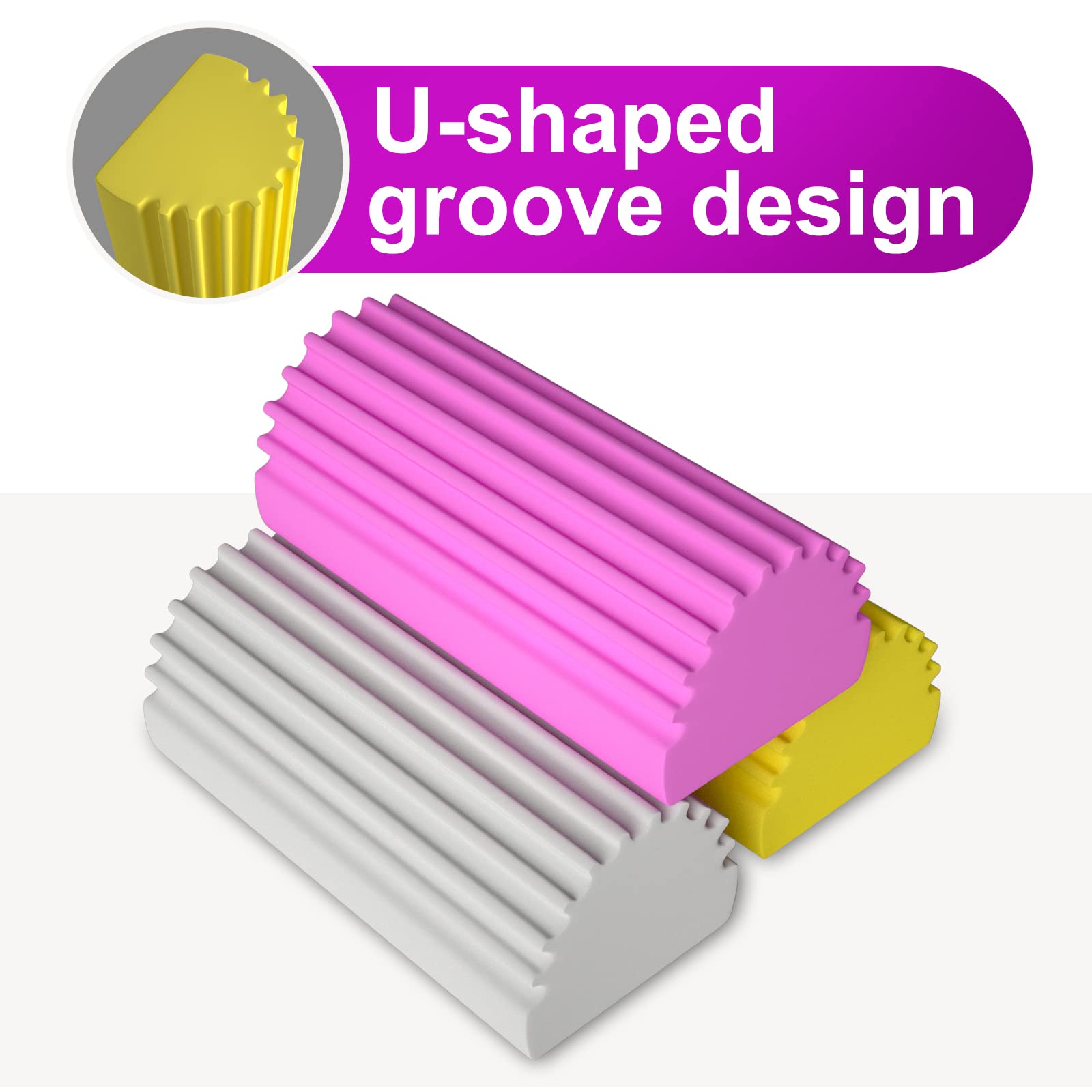 BITOPE 3 Pack Natural Duster, Magical Dust Cleaning Sponge, Duster for Cleaning Venetian & Wooden Blinds, Vents, Radiators, Skirting Boards, Gray +Pink+Yellow
