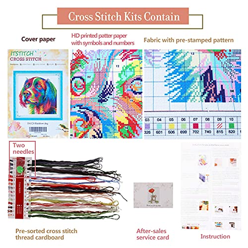 ITSTITCH Cross Stitch Kits for Adults 3 Pack Flowers Crossstitching Kits Preprinted 11CT Printed Cross Stitch Kits for Beginner Prestamped Easy Pattern Needlepoint Kits Crafts for Decor 7.5x15 inch