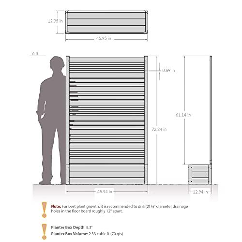 Enclo Privacy Screens EC18024 6ft H x 4ft W x 1ft L Florence WoodTek Vinyl Outdoor Freestanding Privacy Fence Screen Panel and Planter Box Kit (1 Screen), Cedar Color