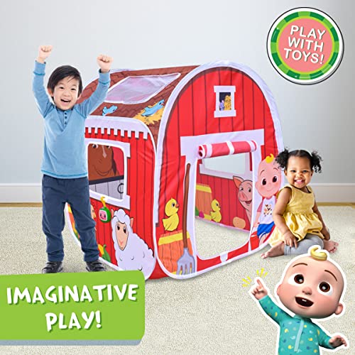 CoComelon Old MacDonald's Musical Barn Pop Up Tent β Easy to Setup Playhouse for Kids | Plays Music, Roll Up Door and Mesh Windows