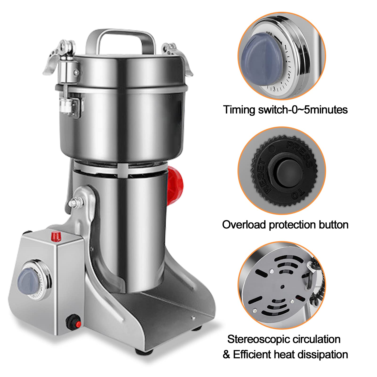 ExGizmo Electric Grain Grinder 800g,Swing Type Grain Mill Grinder 3000W,110V Stainless Steel High-speed Spice Herb Grinder Superfine Machine Dry Cereals Pulverizer Swing Type