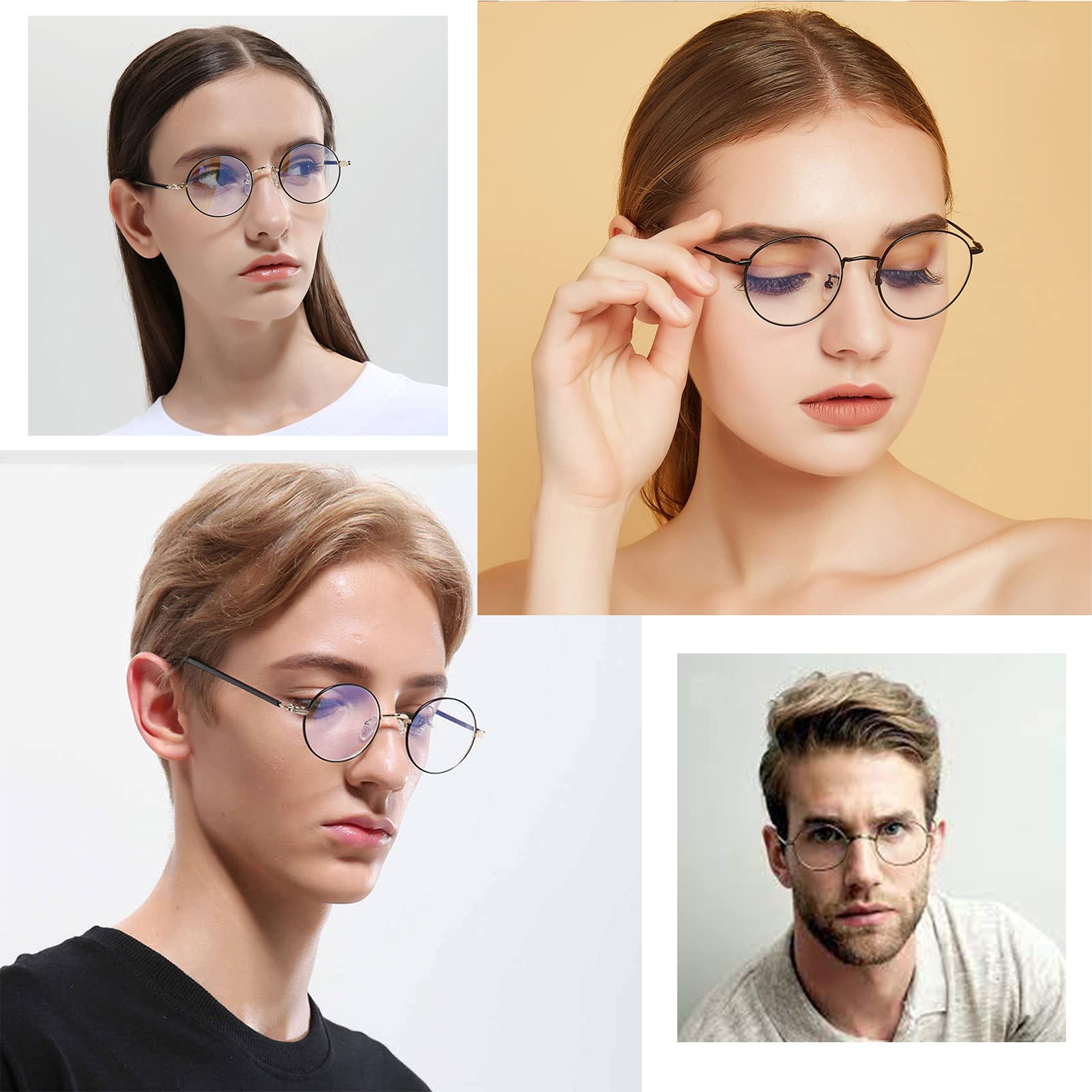 Braylenz 2 Pack Retro Small Round Glasses with Clear Lens, Unisex Style Hippie Eyeglasses Frame (Bronze + Black)