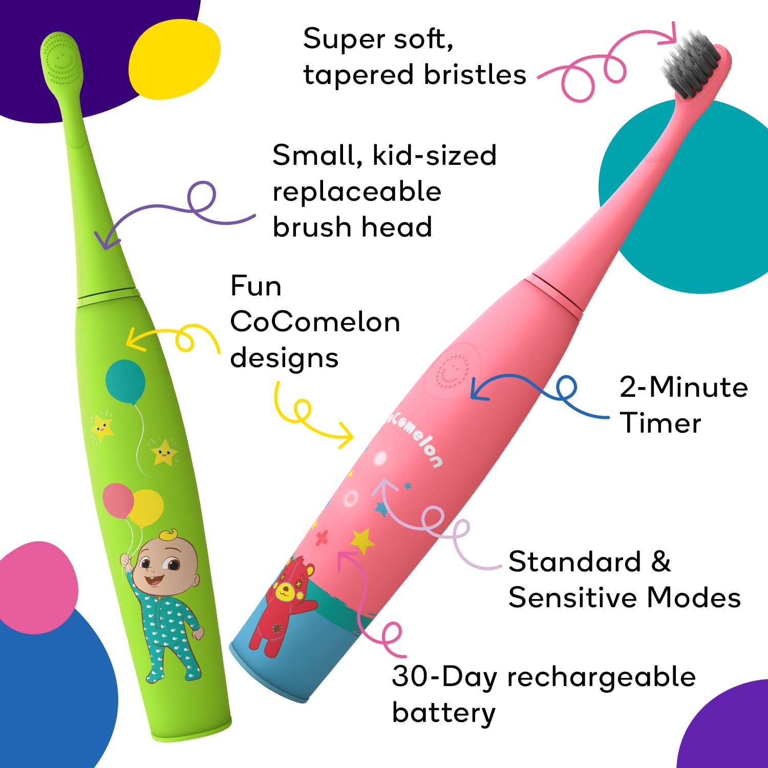 CoComelon x BURSTkids Kids Electric Toothbrush Bundle with 4 Replacement Heads - Soft Bristle Kid & Toddler Toothbrush, Ages 2+ - JJ Green