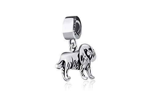 BOLENVI Cavalier King Charles Spaniel Dog 925 Sterling Silver Pendant Charm Bead For Pandora & Similar Charm Bracelets or Necklaces